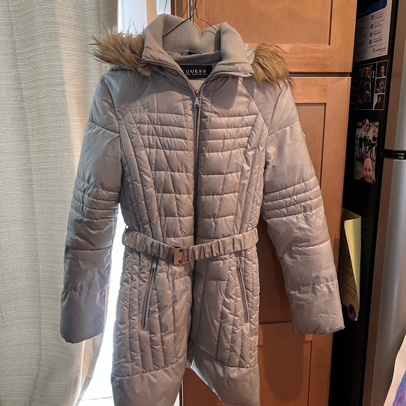 Guess | Jackets & Coats | Light Grey Guess Jacket With Belt And Faux ...